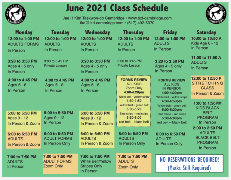 June 2021 Class Schedule: Pandemic Restrictions Partially Lifted! - Jae ...